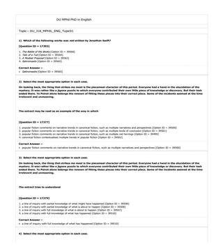 DUET 2018 Question Paper for DU MPhil PhD in English