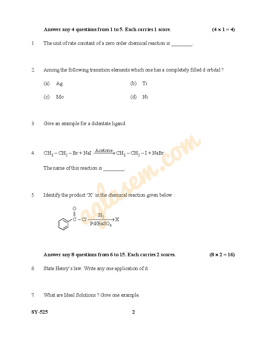 Kerala Plus Two Chemistry Question Paper 2023 PDF 