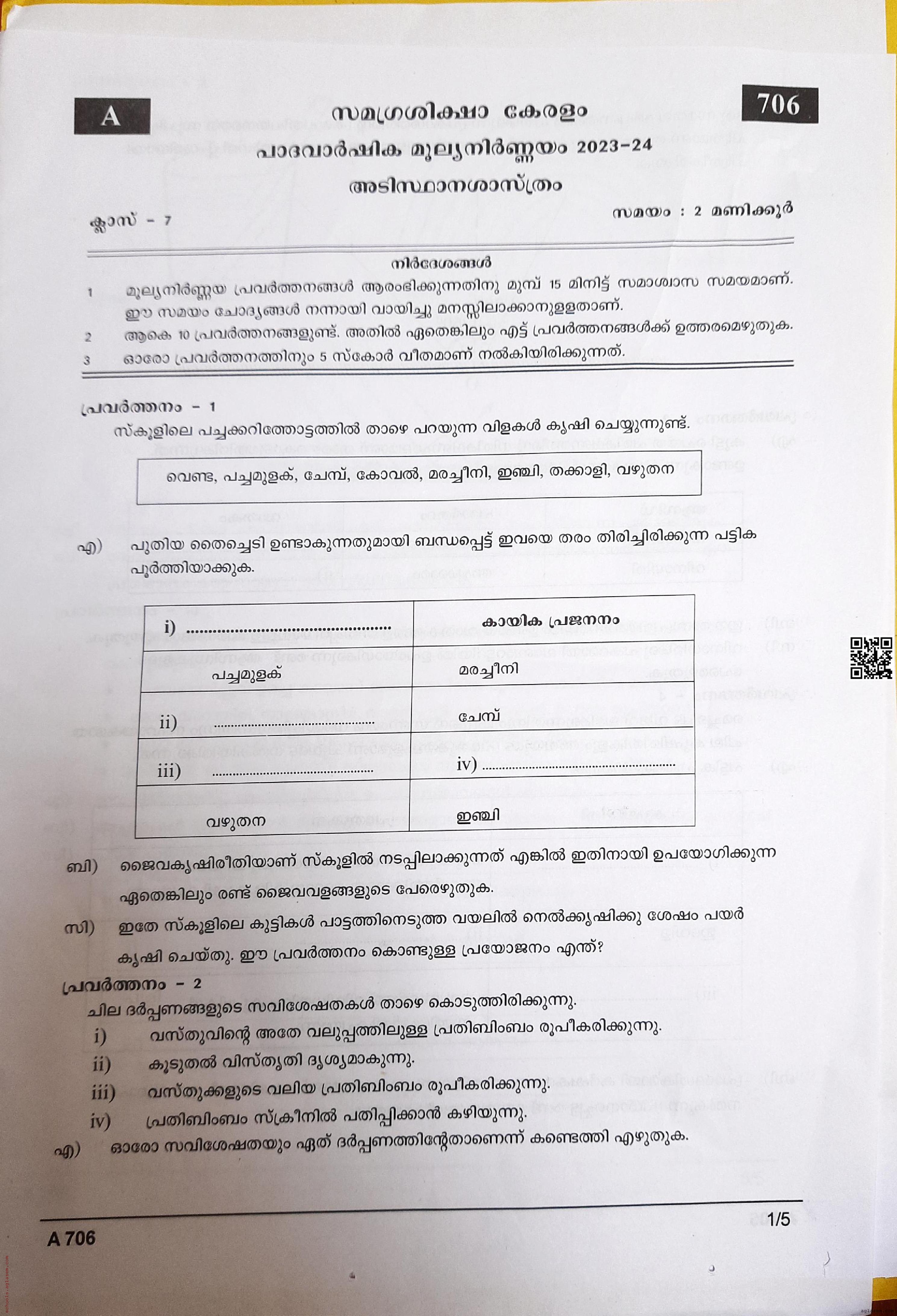 Class 7 Basic Science Onam Exam Question Paper 2024 | Kerala Std 7 First Term Basic Science ...