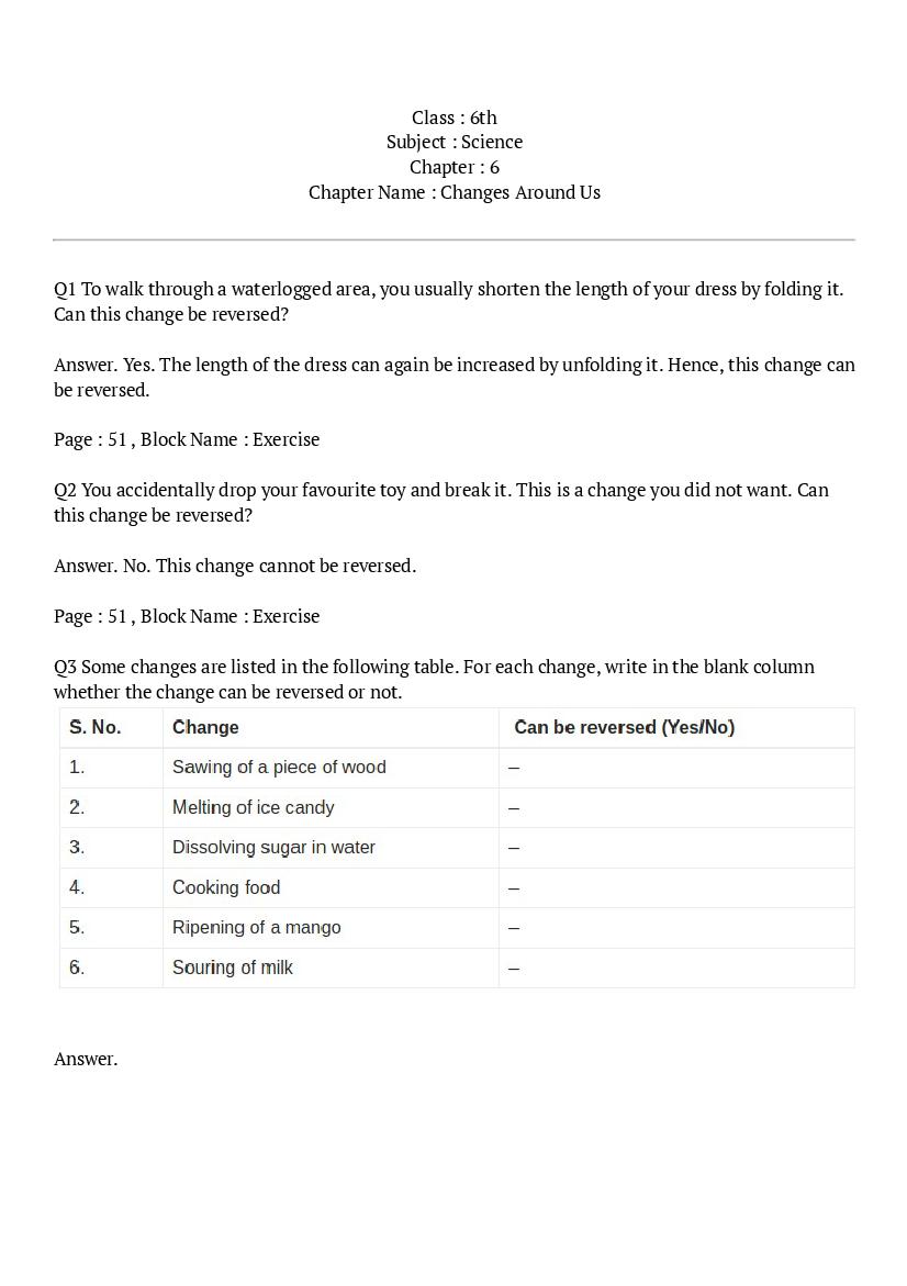 NCERT Solutions Class 6 Science Chapter 6 Changes Around Us NCERT Solutions Class 6 Science Chapter 6 Changes Around Us