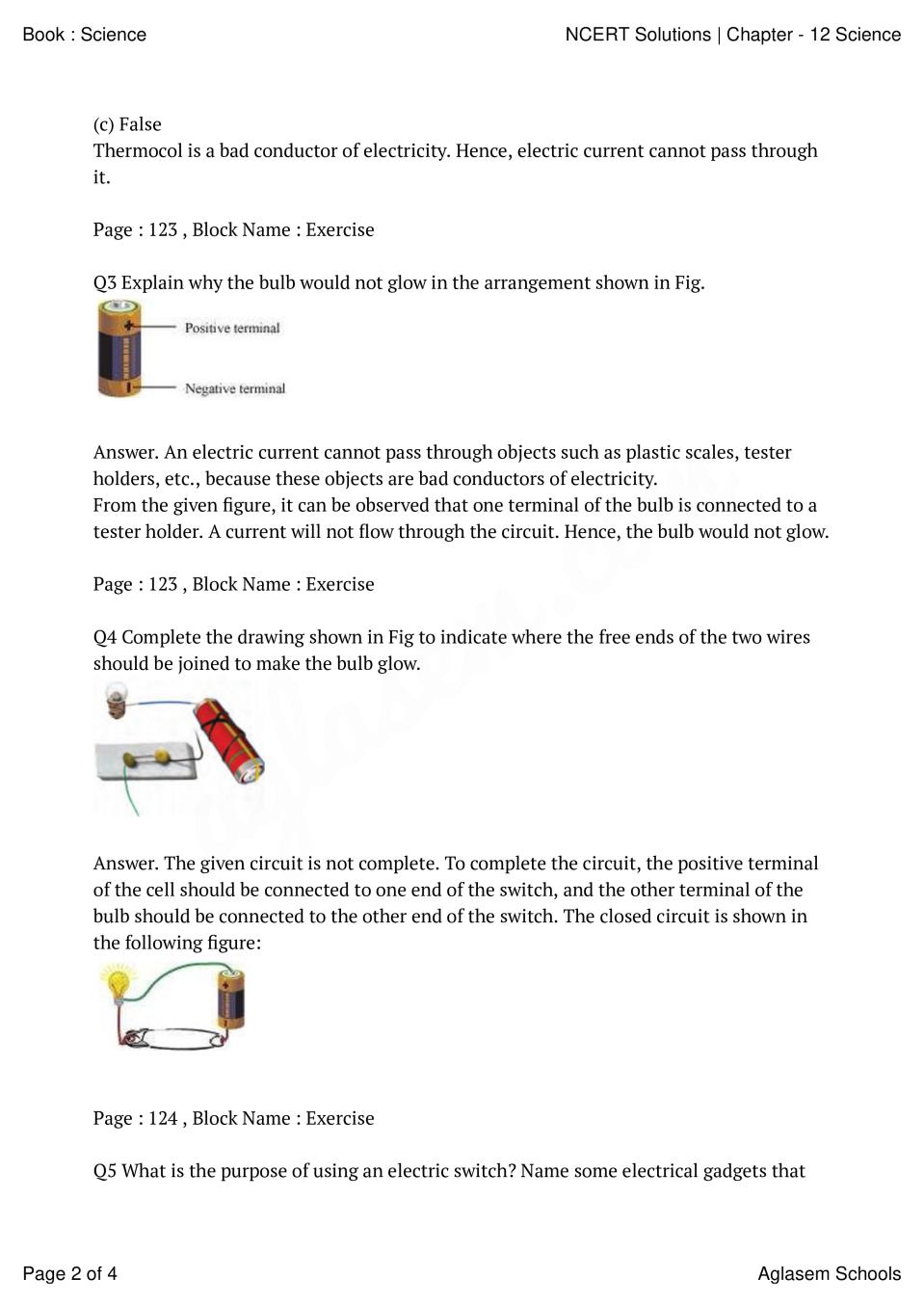 NCERT Solutions Class 6 Science Chapter 12 Electricity And Circuits NCERT Solutions Class 6 Science Chapter 12 Electricity And Circuits