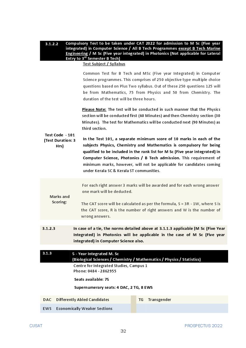 CUSAT CAT Syllabus 2022, Exam Pattern - Download PDF