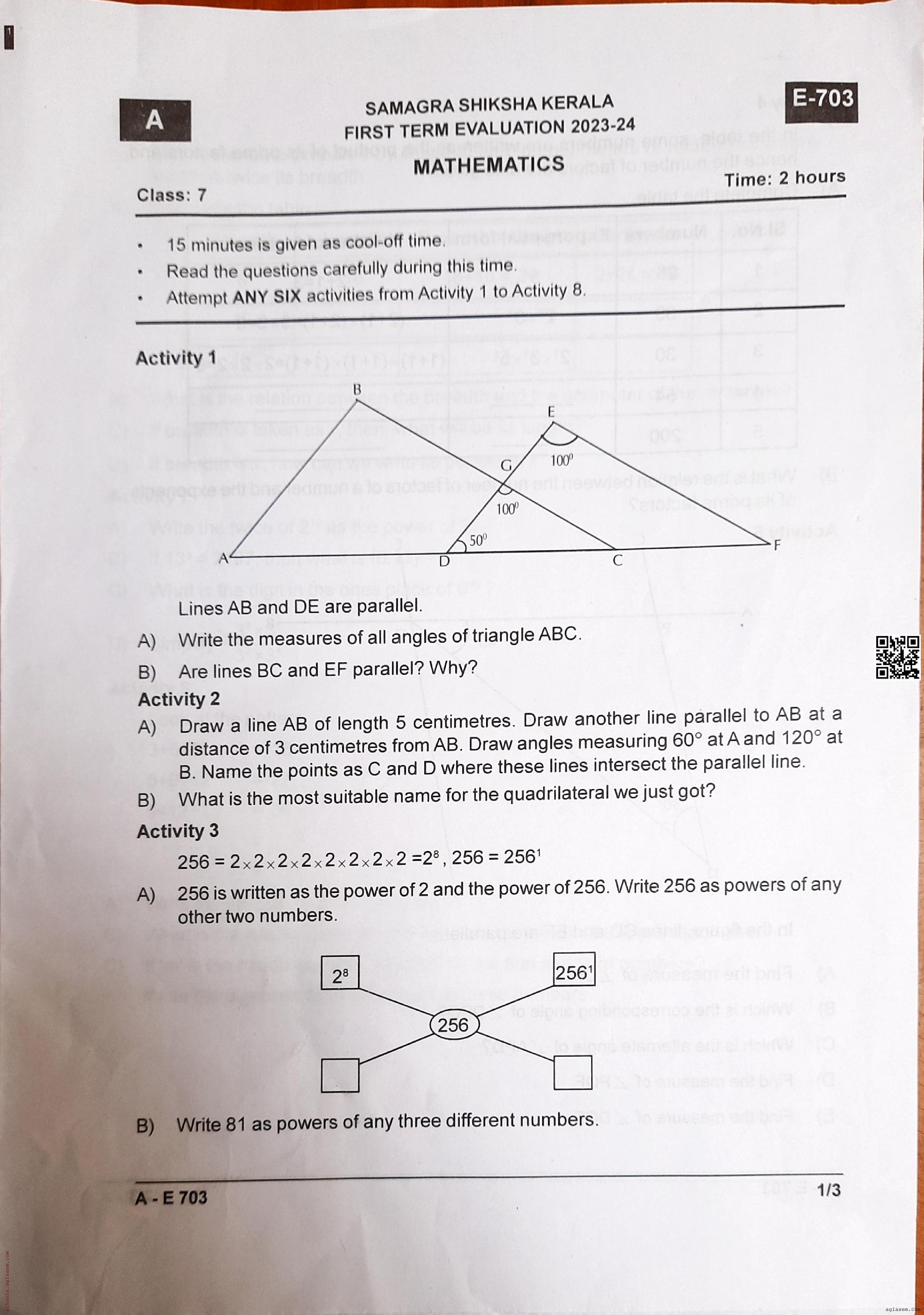 Class 7 Maths Onam Exam Question Paper 2024 | Kerala Std 7 First Term Maths Question Paper PDF ...