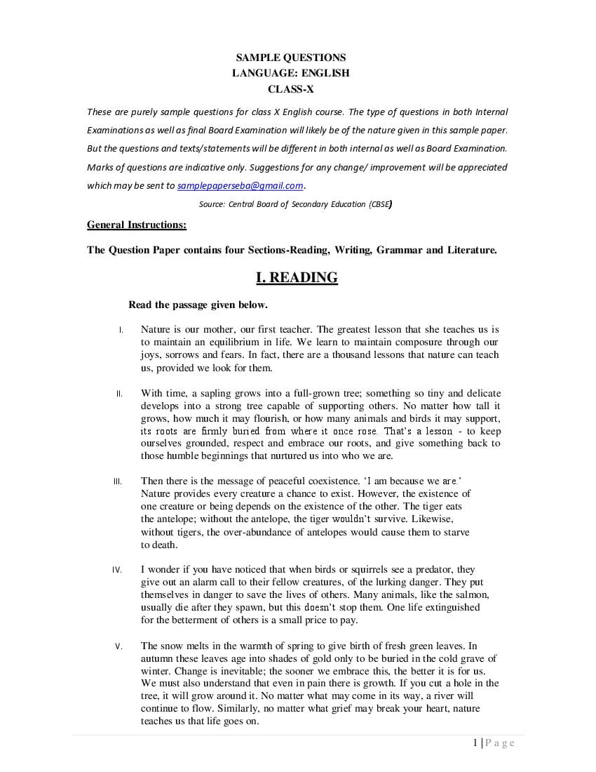 SEBA HSLC English Model Paper 2025 (PDF) - Assam Class 10 English ...