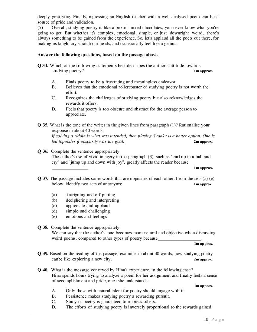 SEBA HSLC English Model Paper 2025 (PDF) - Assam Class 10 English ...