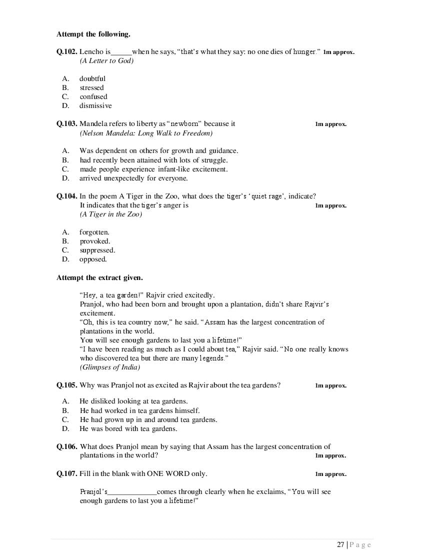 SEBA HSLC English Model Paper 2025 (PDF) - Assam Class 10 English ...