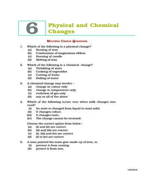 NCERT Exemplar Class 07 Science Unit 6 Physical and Chemical Changes