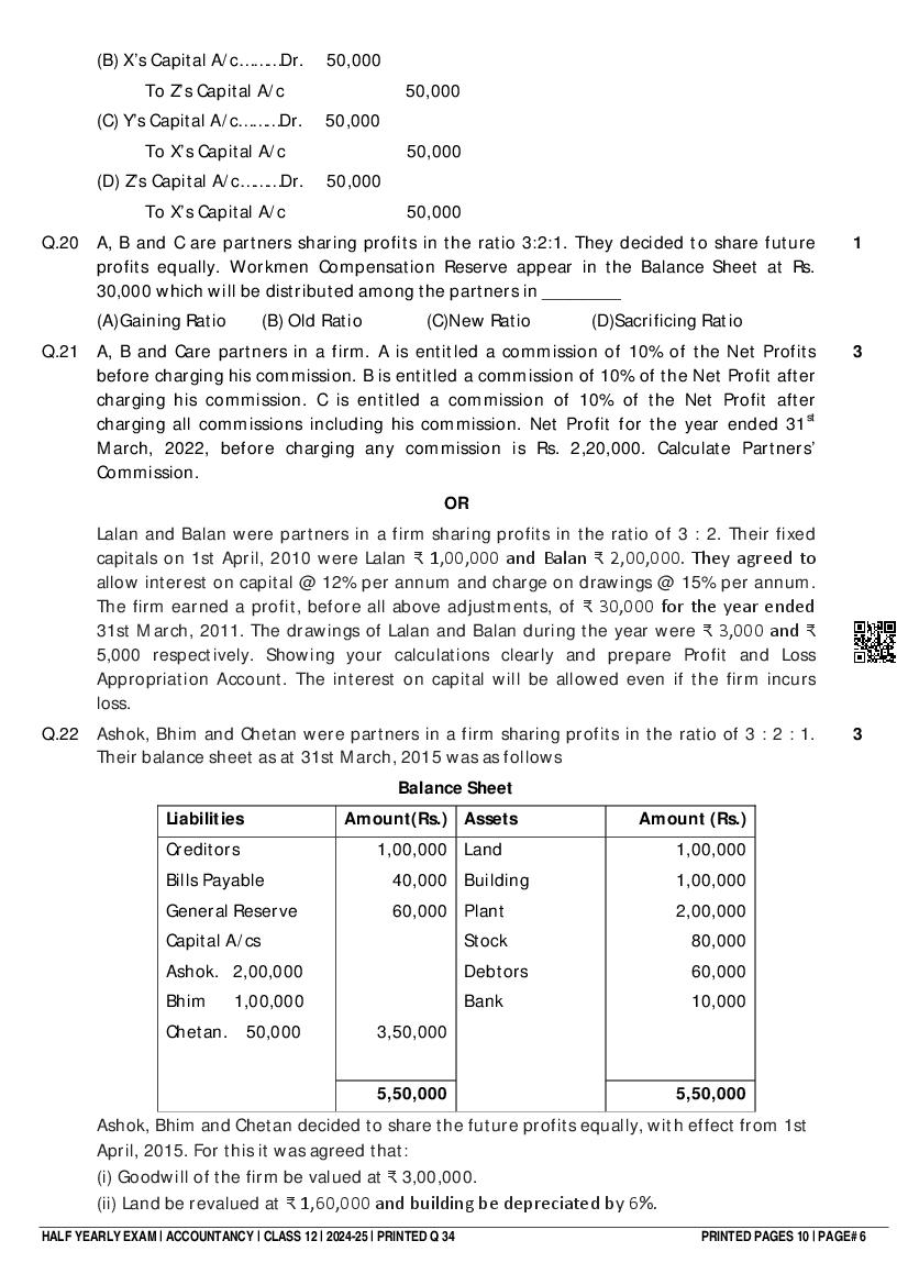 Class 12 Accountancy Half Yearly Question Paper 2025 | Download 12th ...