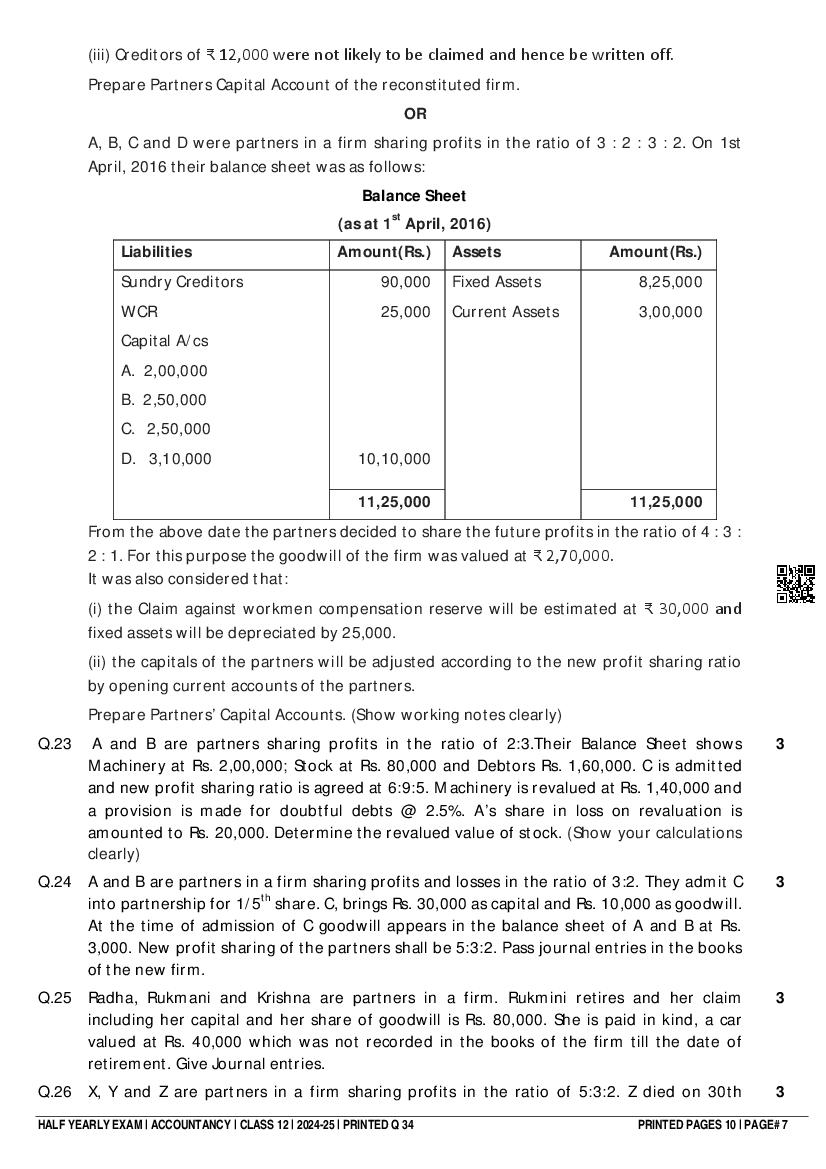 Class 12 Accountancy Half Yearly Question Paper 2025 | Download 12th ...