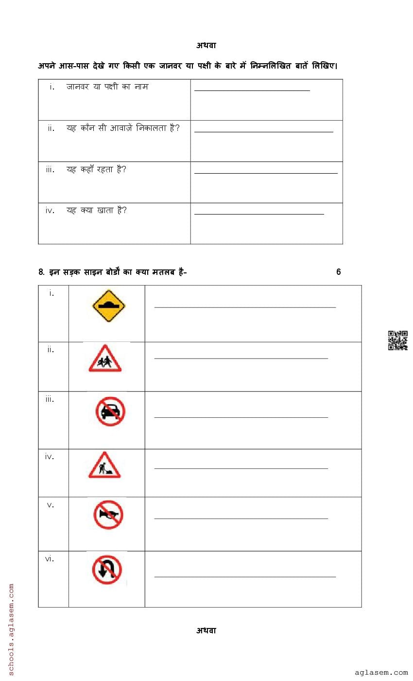 Class 3 EVS Mid Term Sample Paper 2025 PDF | Download PT1 / Term 1 Practice Paper - AglaSem