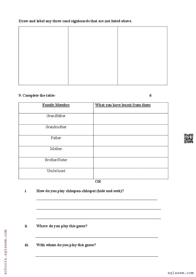 Class 3 EVS Mid Term Sample Paper 2025 PDF | Download PT1 / Term 1 ...