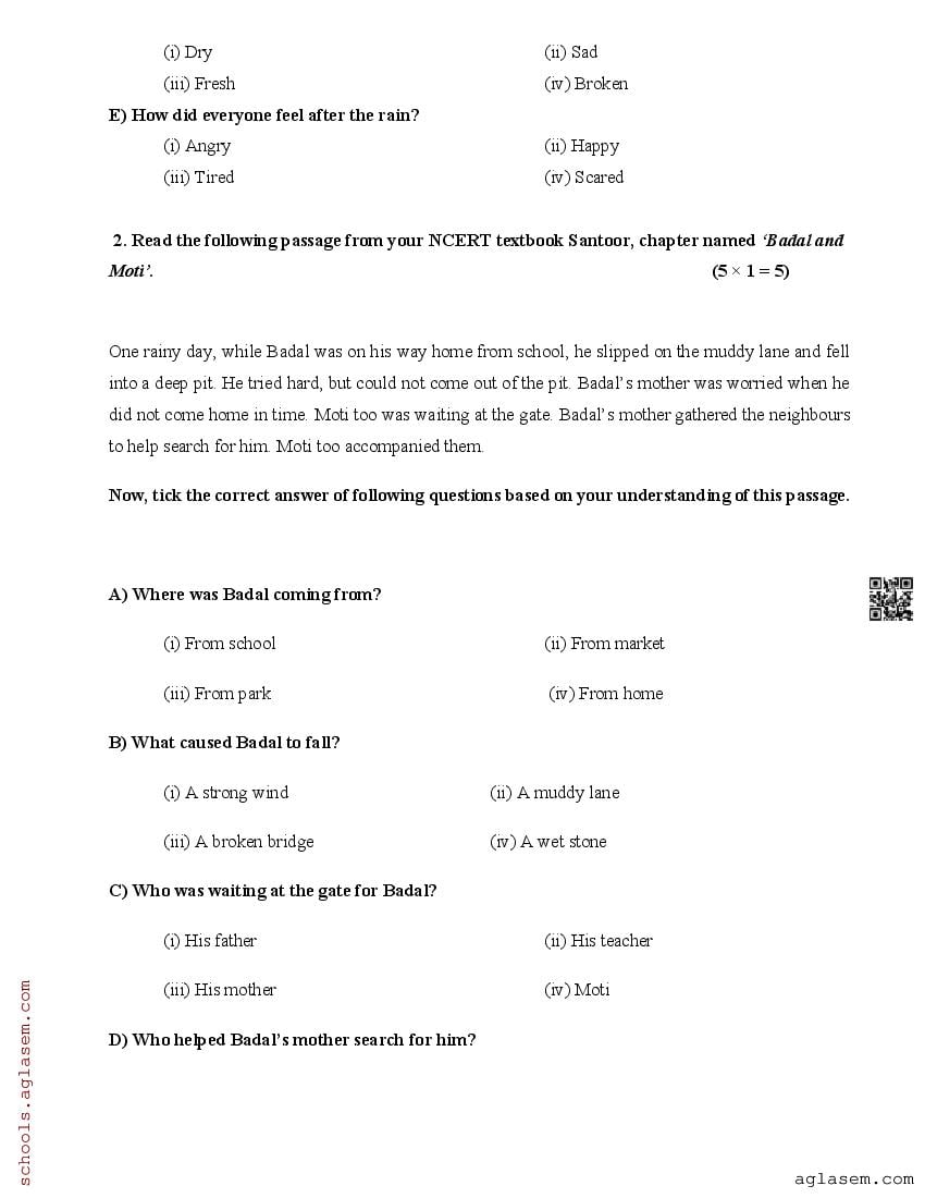 Class 3 English Mid Term Sample Paper 2025 PDF | Download PT1 / Term 1 ...