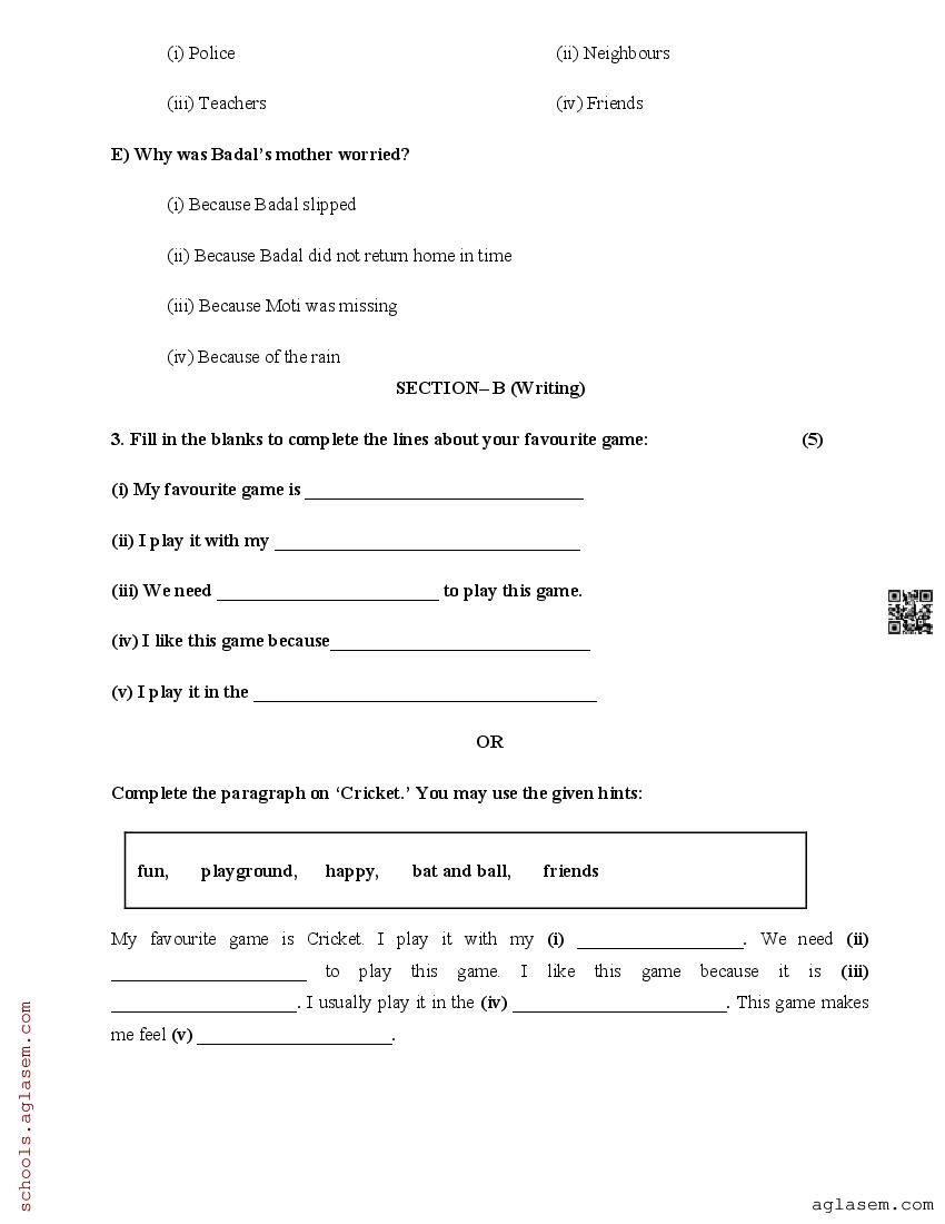 Class 3 English Mid Term Sample Paper 2025 PDF | Download PT1 / Term 1 ...