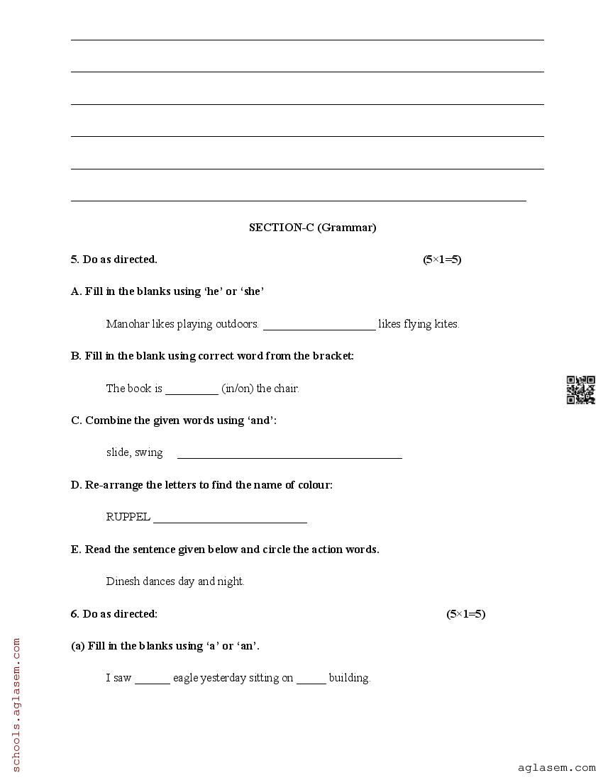 Class 3 English Mid Term Sample Paper 2025 PDF | Download PT1 / Term 1 ...