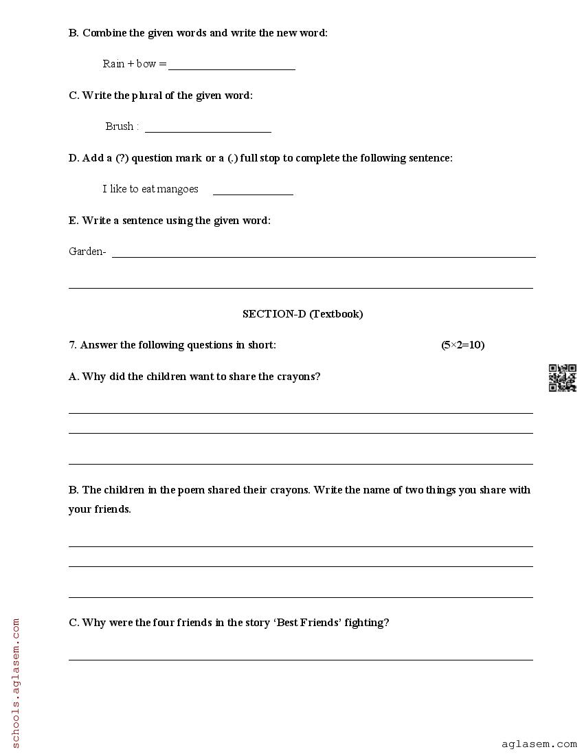 Class 3 English Mid Term Sample Paper 2025 PDF | Download PT1 / Term 1 ...