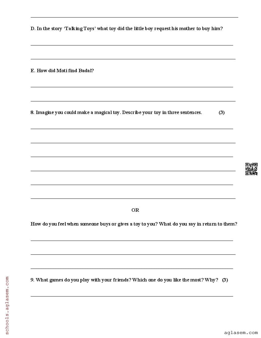 Class 3 English Mid Term Sample Paper 2025 PDF | Download PT1 / Term 1 Practice Paper - AglaSem