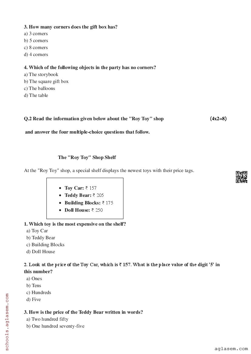 Class 3 Maths Mid Term Sample Paper 2025 PDF | Download PT1 / Term 1 ...