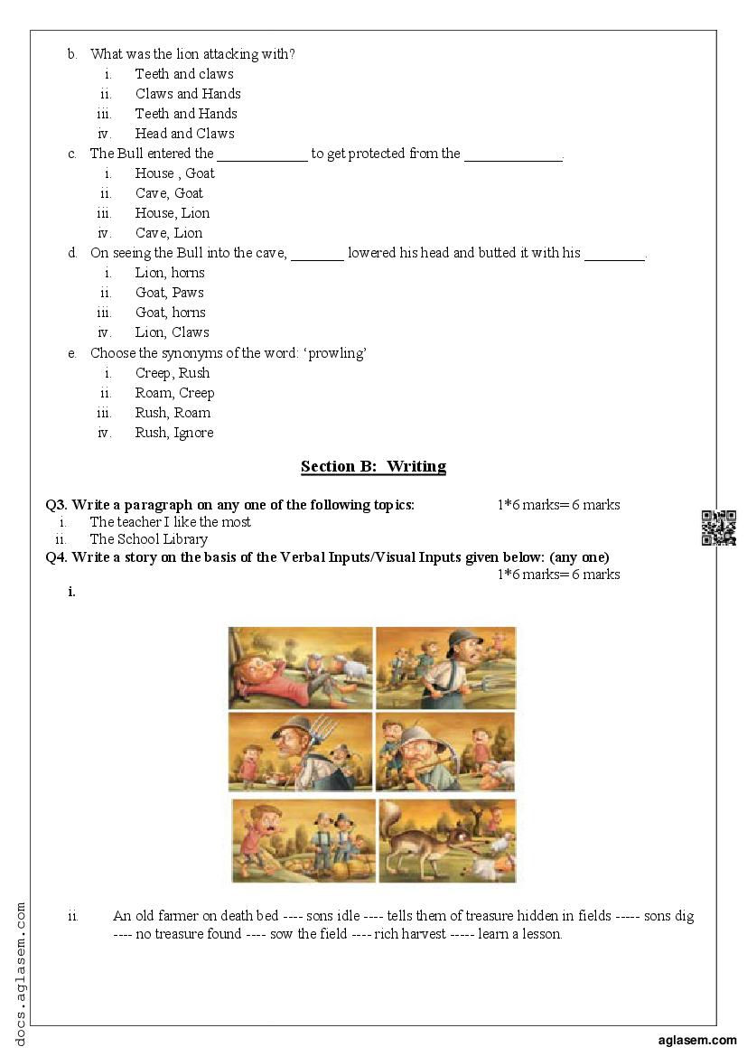 Class 7 English Mid Term Sample Paper 2024 Download PT1 Term 1