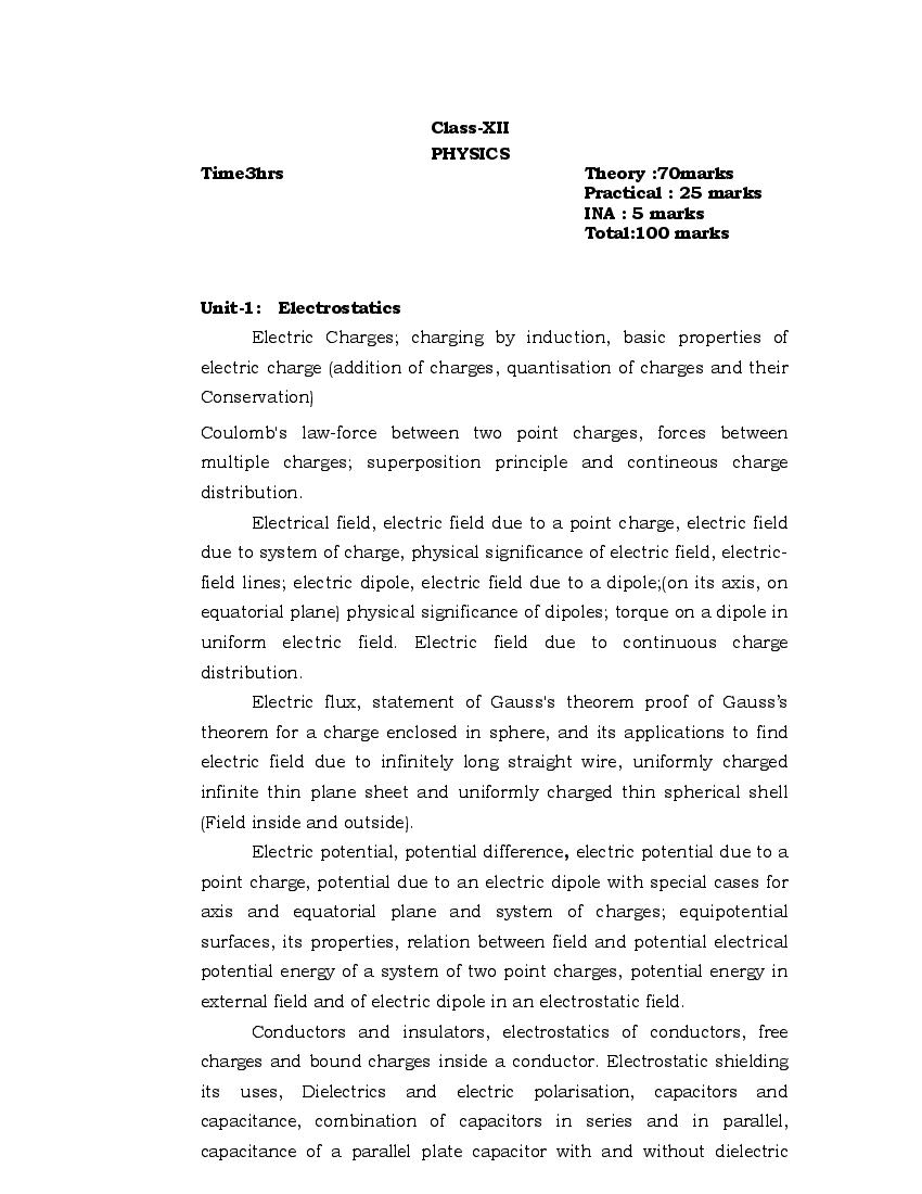 PSEB Syllabus 2021 22 For Class 12 Physics PSEB Syllabus 2021 22 For Class 12 Physics