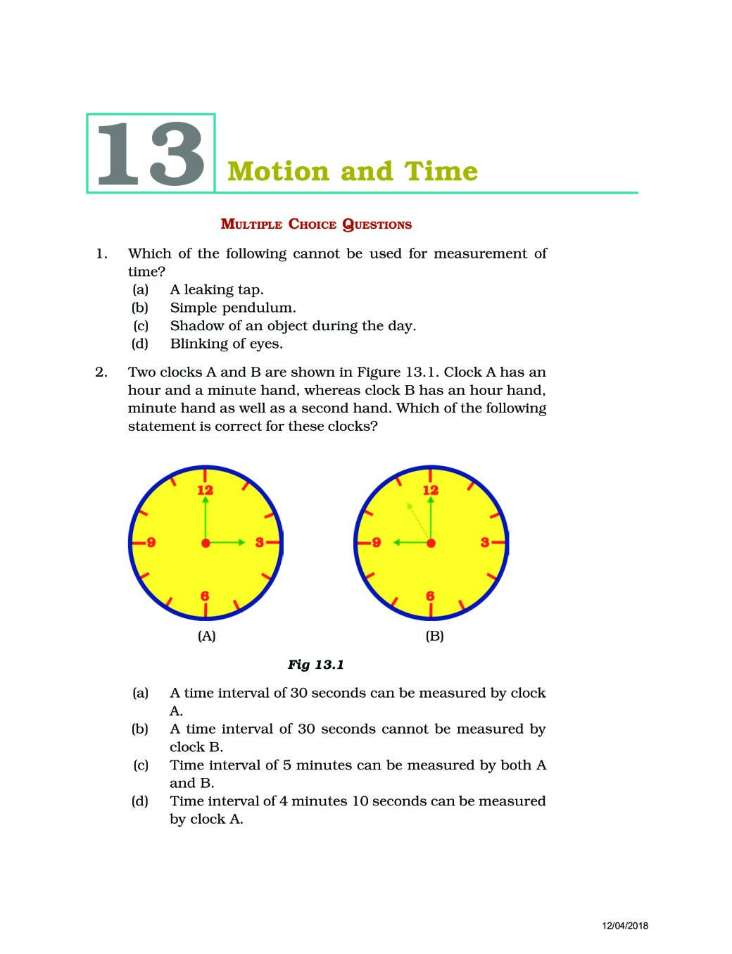 NCERT Exemplar Class 07 Science Unit 13 Motion And Time