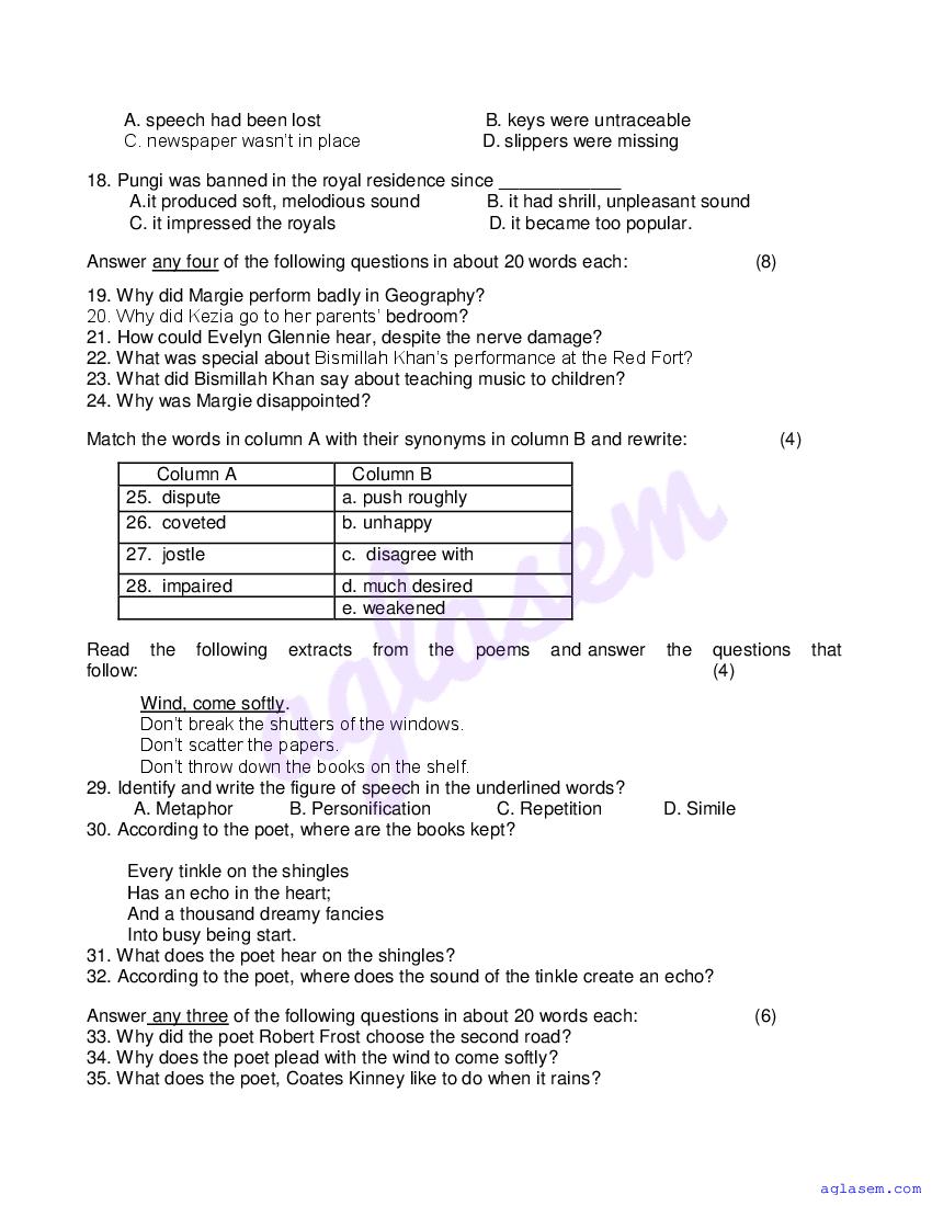 Goa Board Class 9 English Basic Model Question Paper 2026 (PDF) - AglaSem