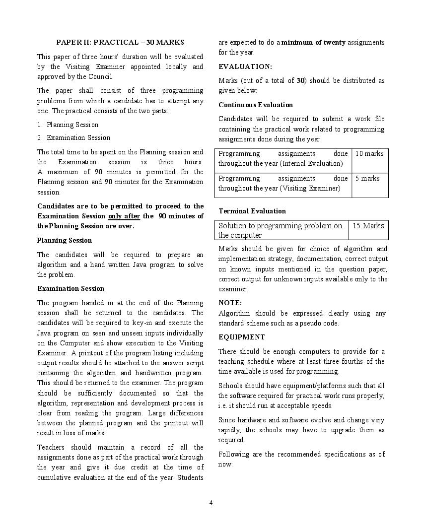 ISC Computer Science Syllabus 2022 for Class 11, Class 12