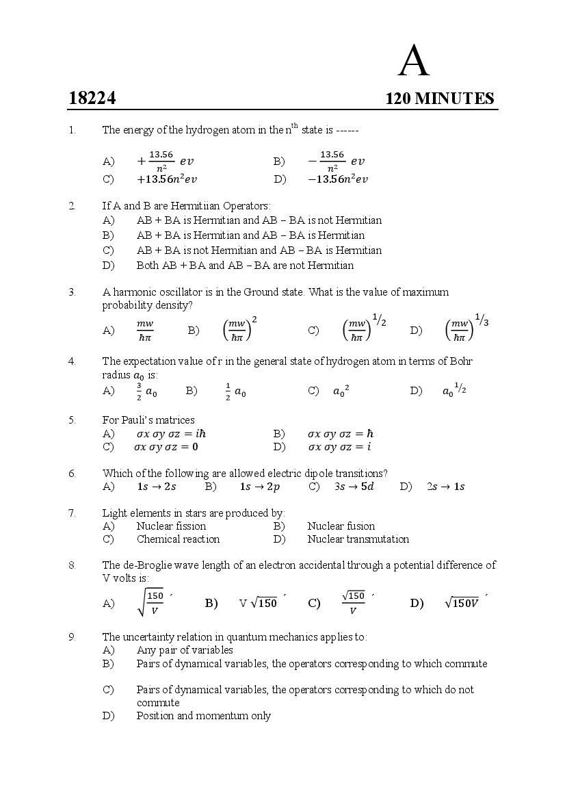 Kerala SET 2018 Feb Question Paper Physics