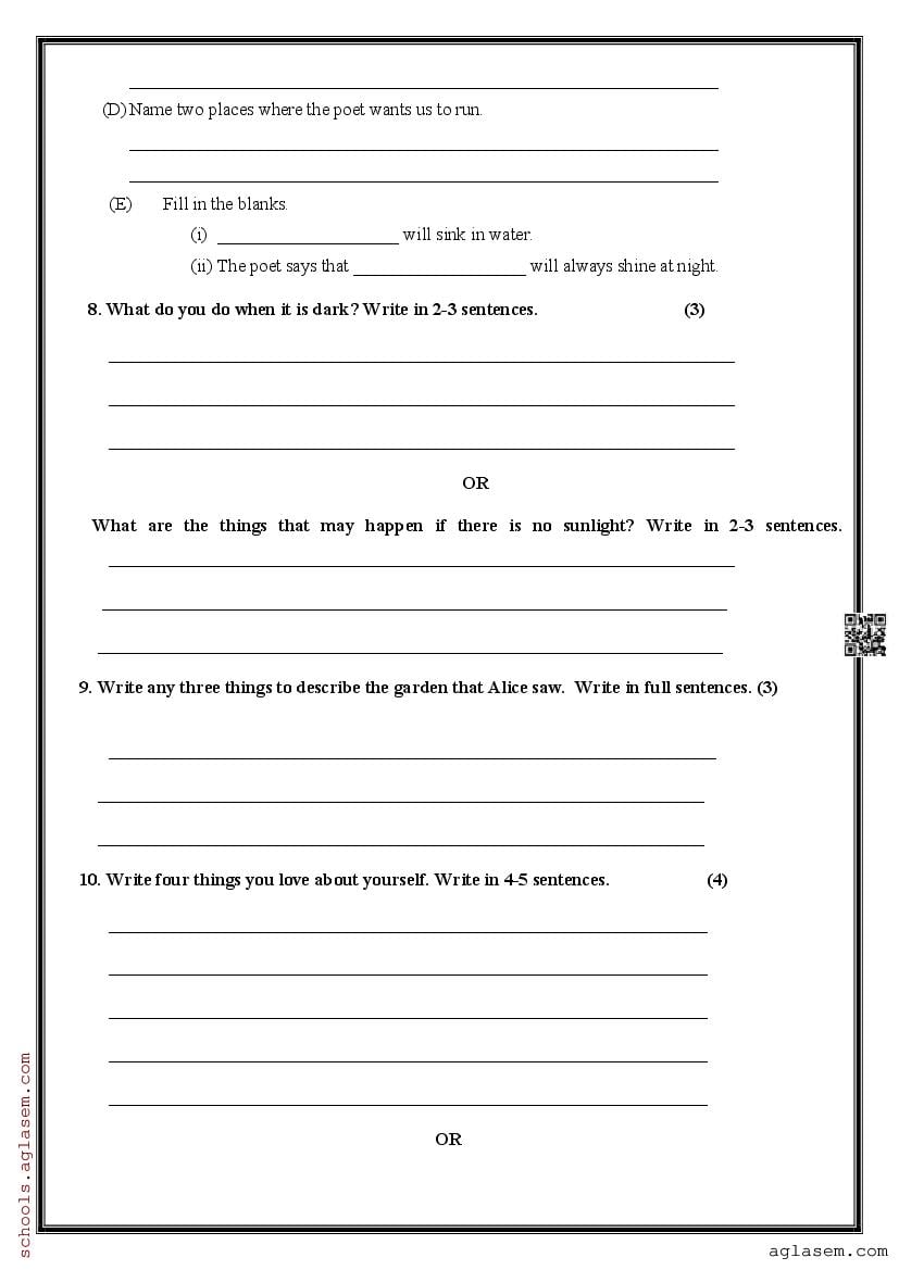 Class 4 English Mid Term Sample Paper 2025 PDF | Download PT1 / Term 1 ...