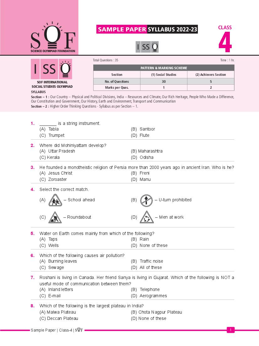 SOF ISSO Sample Paper 2023 Class 4