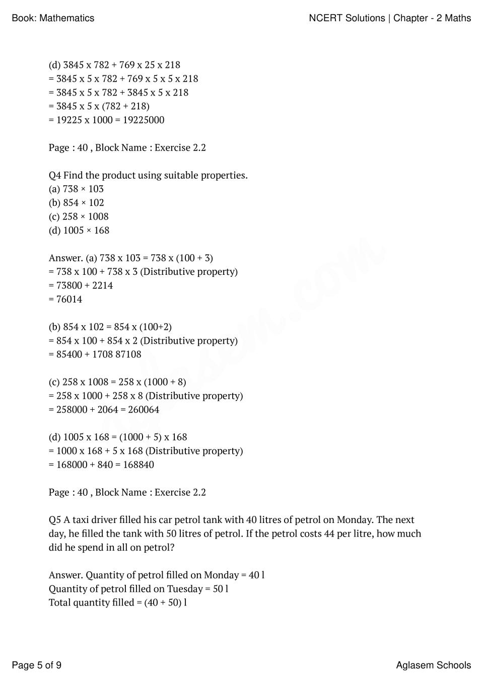 NCERT Solutions Class 6 Mathematics Chapter 2 Whole Numbers AglaSem