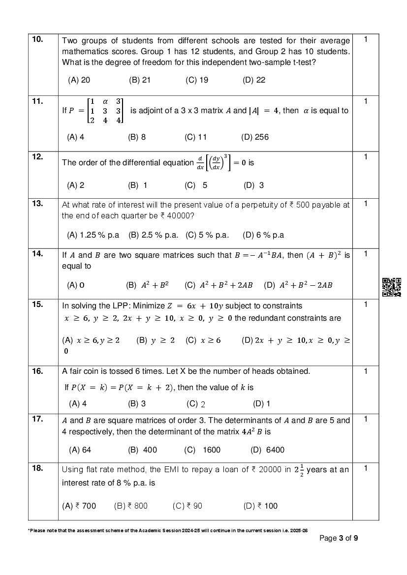 CBSE Class 12 Applied Maths Sample Paper 2026 (Solved) PDF Download - AglaSem