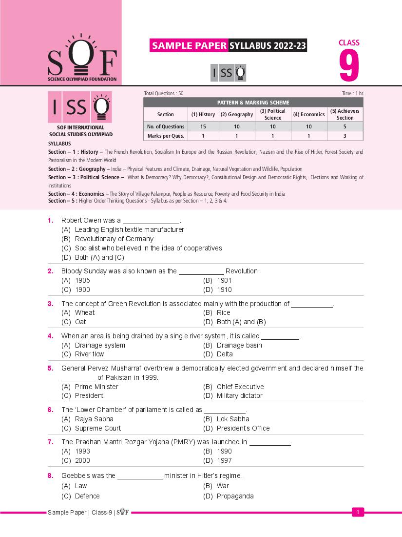 SOF ISSO Sample Paper 2023 Class 9