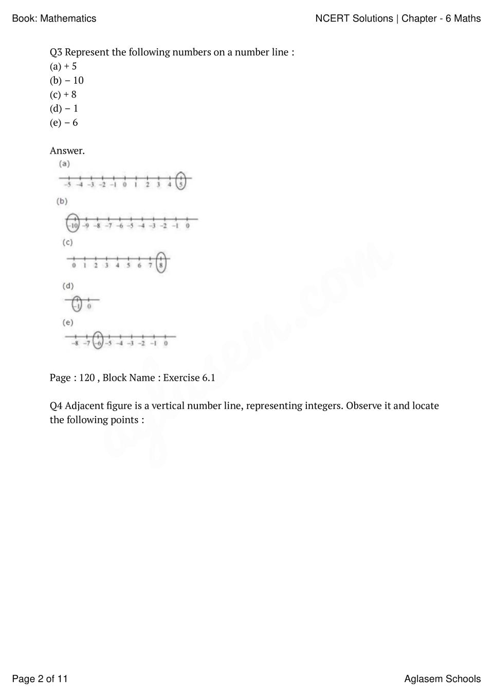 NCERT Solutions Class 6 Maths Chapter 6 Integers
