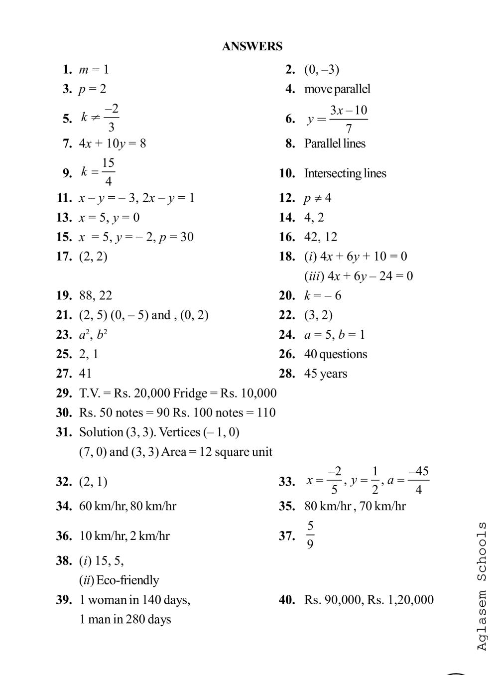 Class 10 Math Pair Of Linear Equations In Two Variables Notes Class 10 Math Pair Of Linear Equations In Two Variables Notes