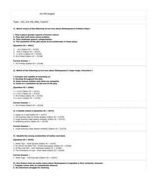 DUET 2018 Question Paper for DU MA English