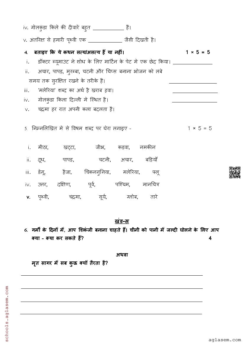 Class 5 EVS Mid Term Sample Paper 2025 PDF | Download PT1 / Term 1 ...