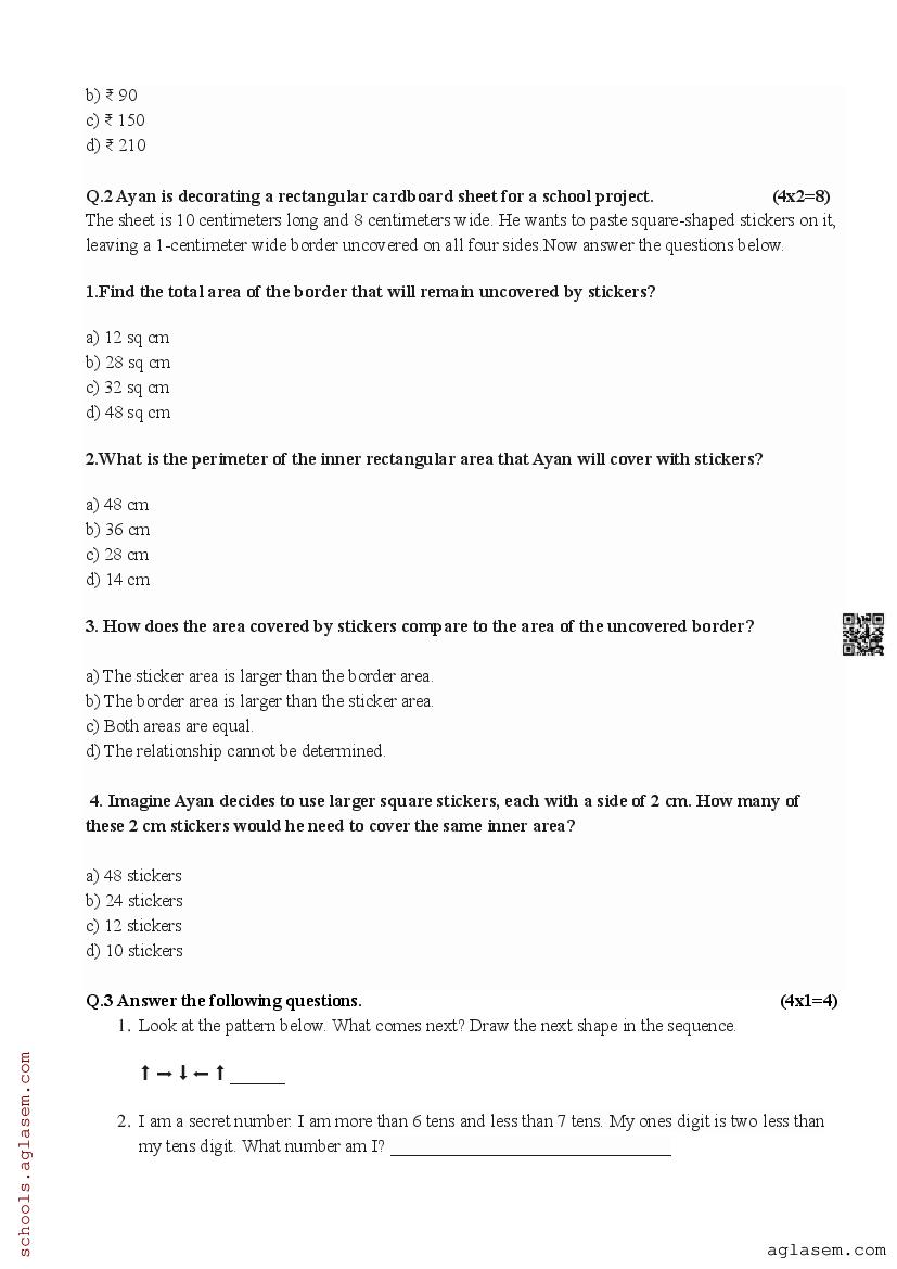 Class 5 Maths Mid Term Sample Paper 2025 PDF | Download PT1 / Term 1 Practice Paper - AglaSem