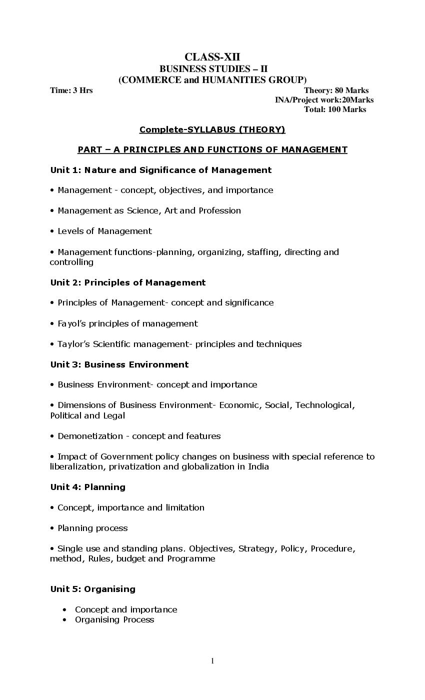 PSEB Syllabus 2021 22 For Class 12 Business Studies II