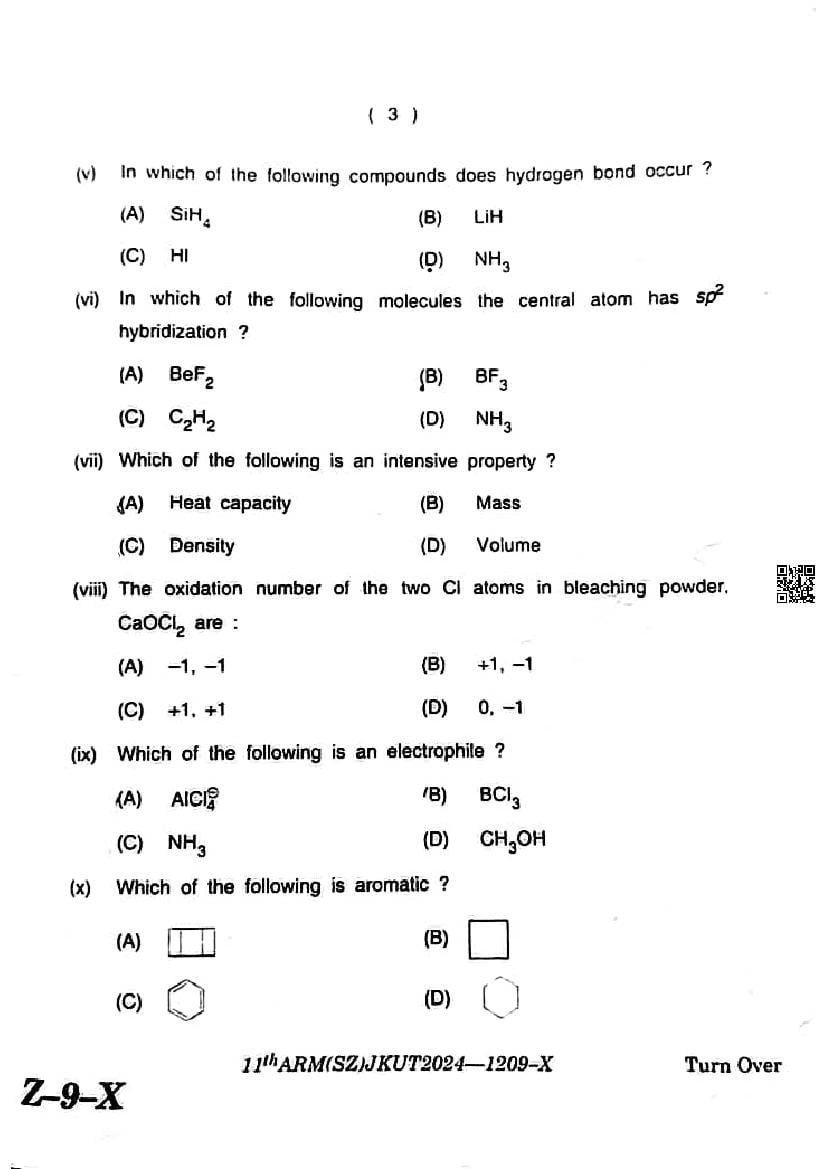 JKBOSE Class 11th Chemistry Question Paper (PDF) - 2024, 2023, 2022 ...