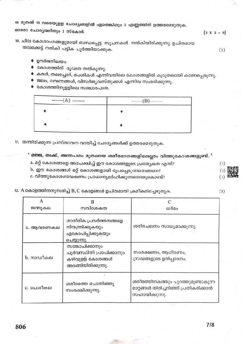 Class 8 Biology Onam Exam Question Paper 2024-25 | Kerala Std 8 First ...
