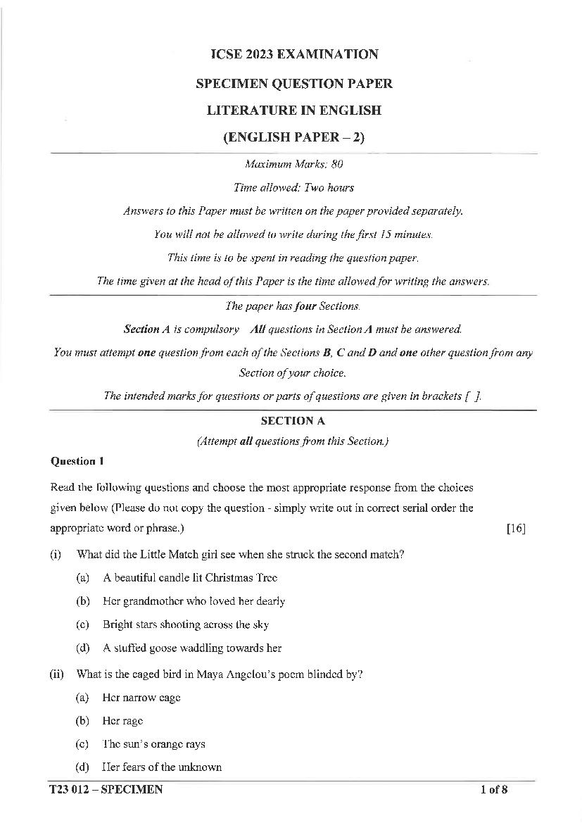 Icse History Specimen Paper 2024 Image To U