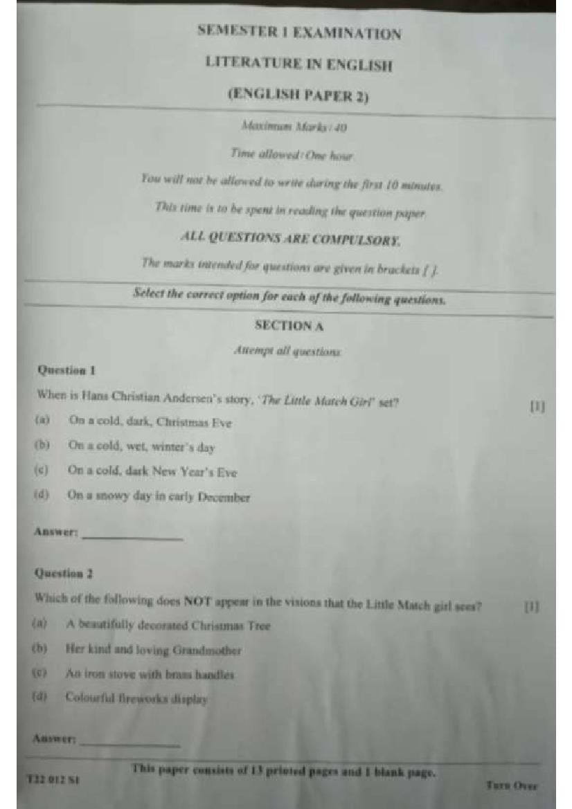 CISCE Class 10 2021 22 Semester 1 English Literature Question Paper cisce-class-10-2021-22-semester-1-english-literature-question-paper