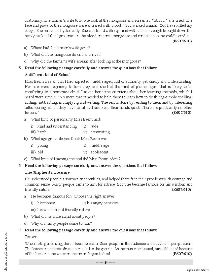 Class 6 English Question Bank PDF Important Questions For Class 6