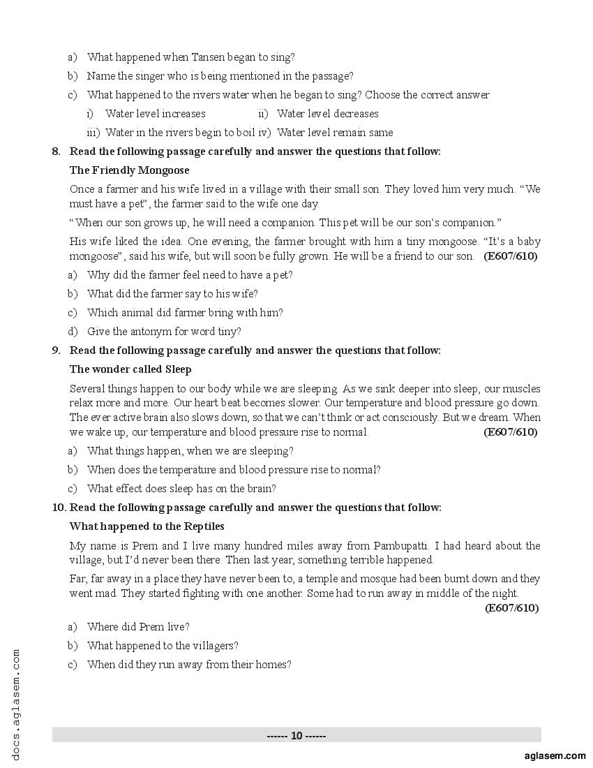 Class 6 English Question Bank PDF Important Questions For Class 6