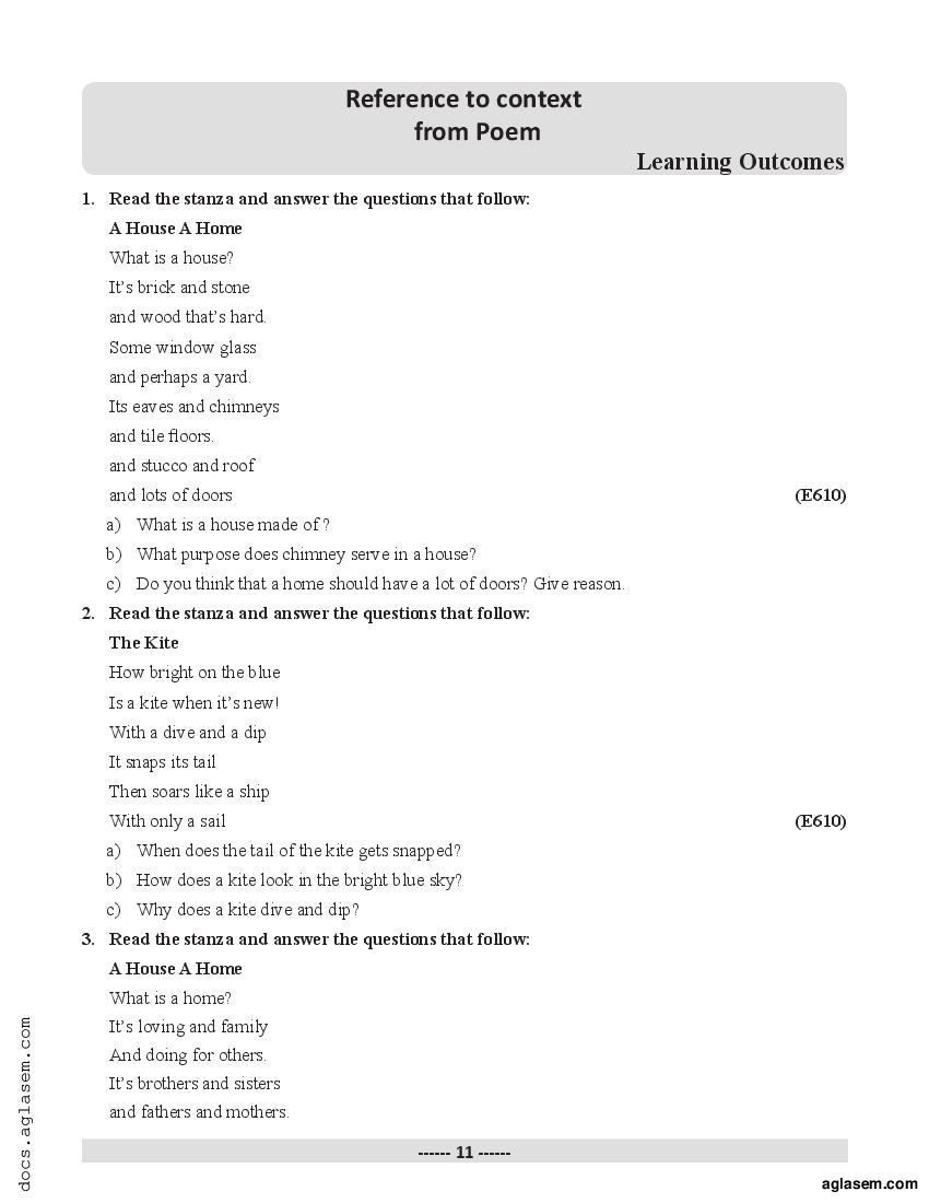 Class 6 English Question Bank PDF Important Questions For Class 6
