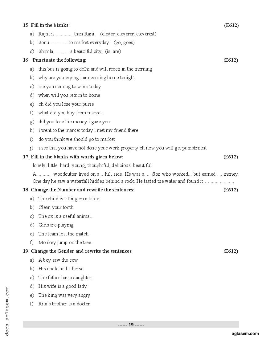 Class 6 English Question Bank PDF Important Questions For Class 6