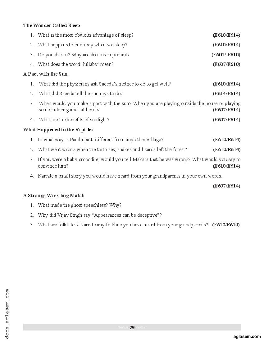 Class 6 English Question Bank PDF Important Questions For Class 6