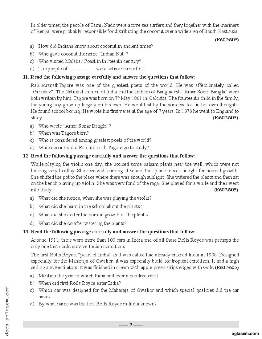 Class 6 English Question Bank PDF Important Questions For Class 6