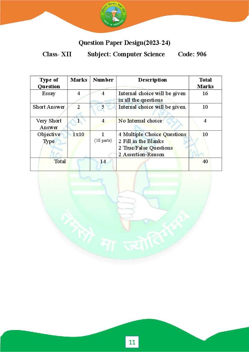 HBSE 12th Syllabus 2024 Computer Science PDF Haryana Board Class 12