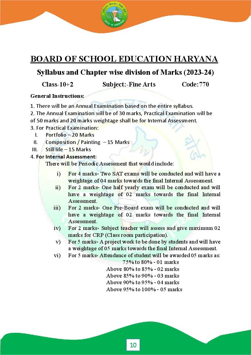 HBSE 12th Syllabus 2024 Fine Art (PDF) - Haryana Board Class 12 Fine ...